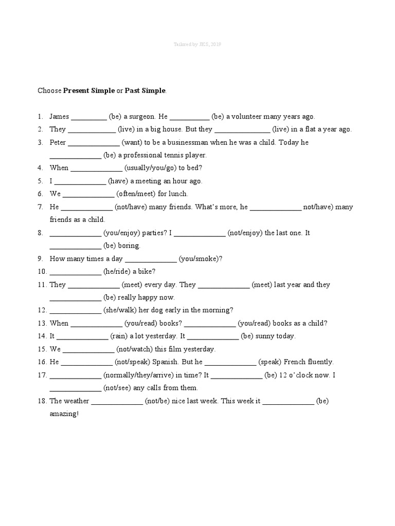 Present-Simple-Vs-Past-Simple Exercise | PDF