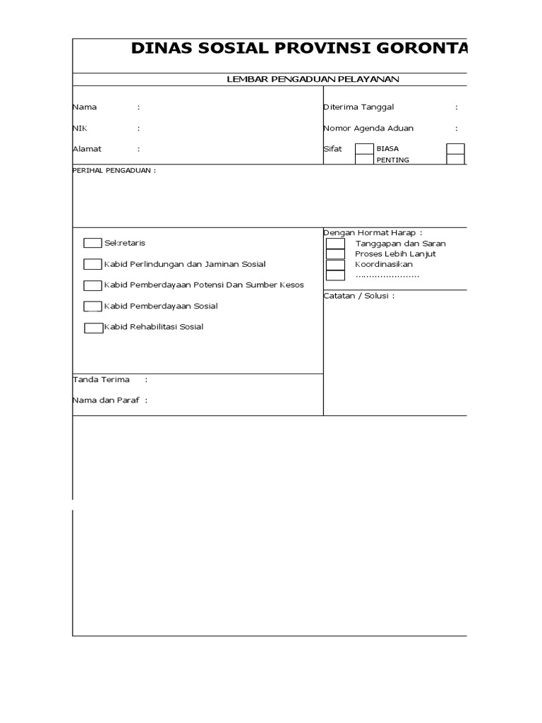 Contoh Form Penyaluran Pengaduan Pelayanan | PDF