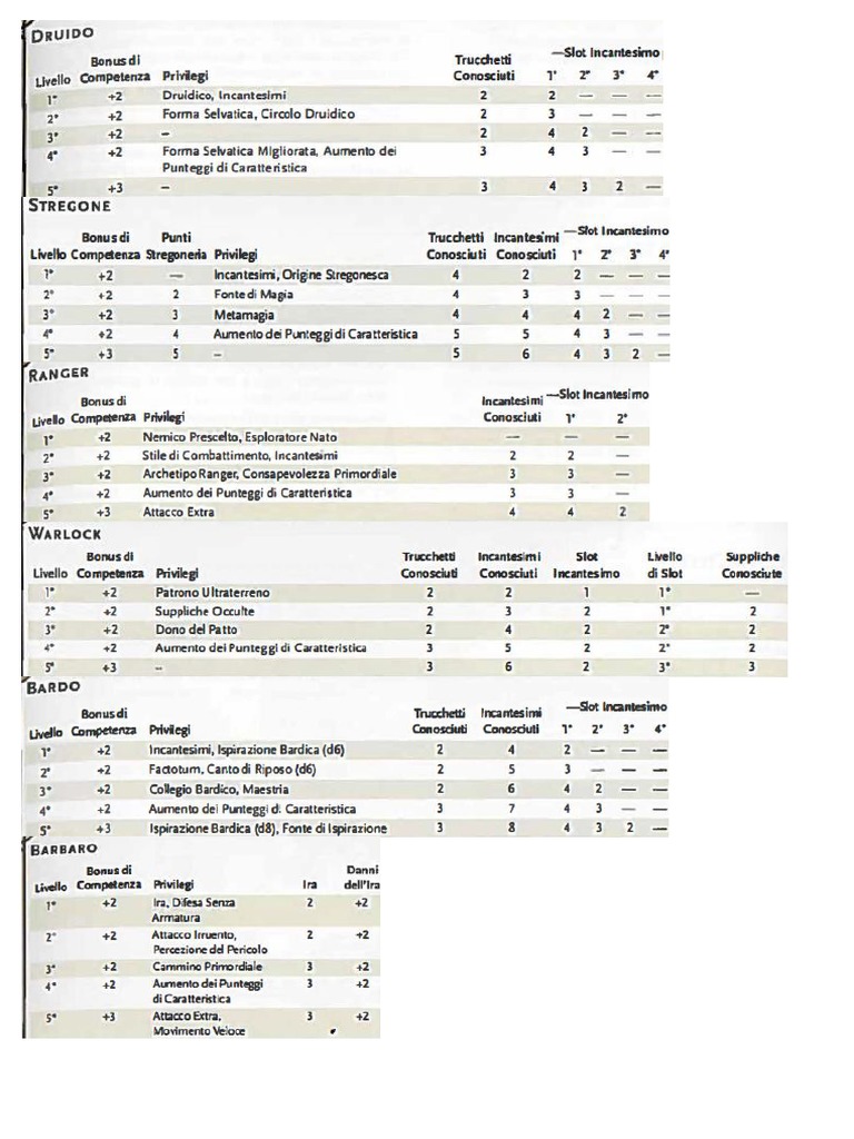 D&D - Class Extract Up To 5° Level | PDF