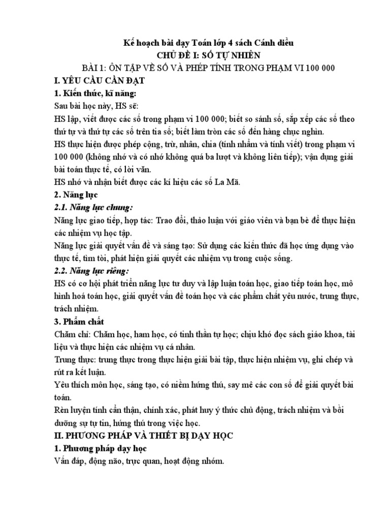 Giao An Toan Lop 4 Canh Dieu | PDF