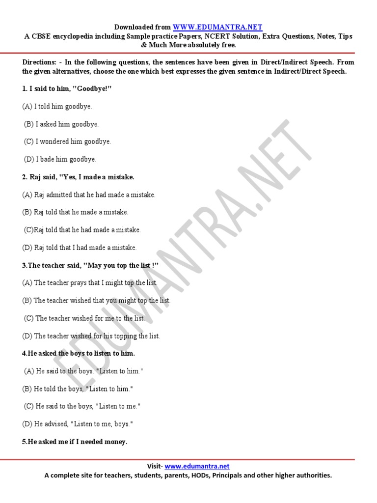 Reported Speech Exercise Test | PDF