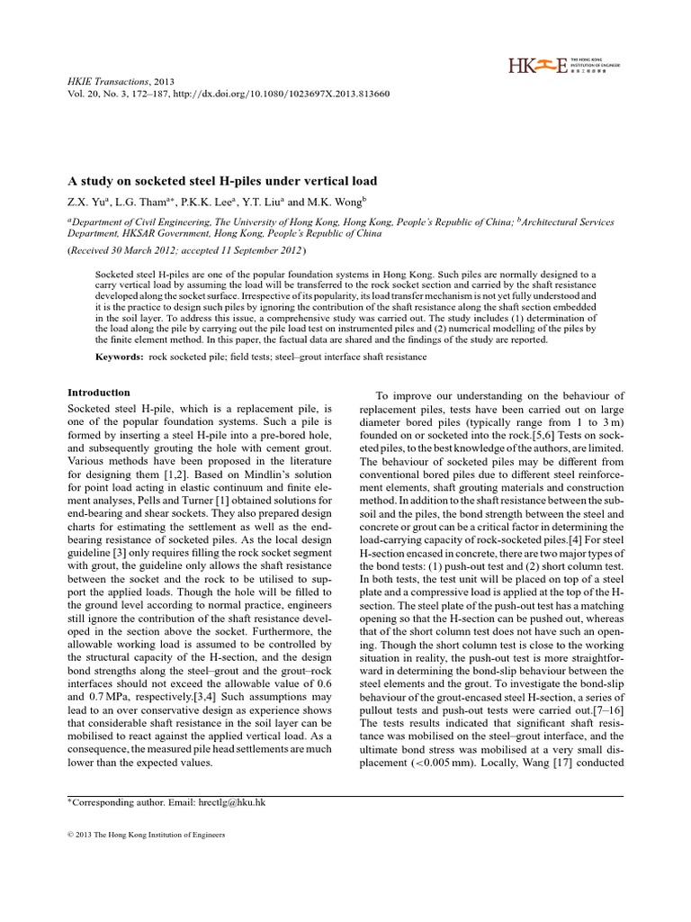 A Study On Socketed Steel H Piles Under Vertical Load | PDF | Deep ...