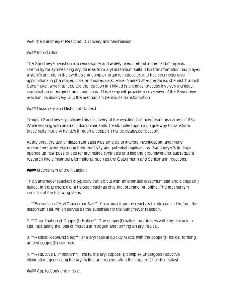 Sandmeyer Reaction | PDF | Science & Mathematics | Technology & Engineering