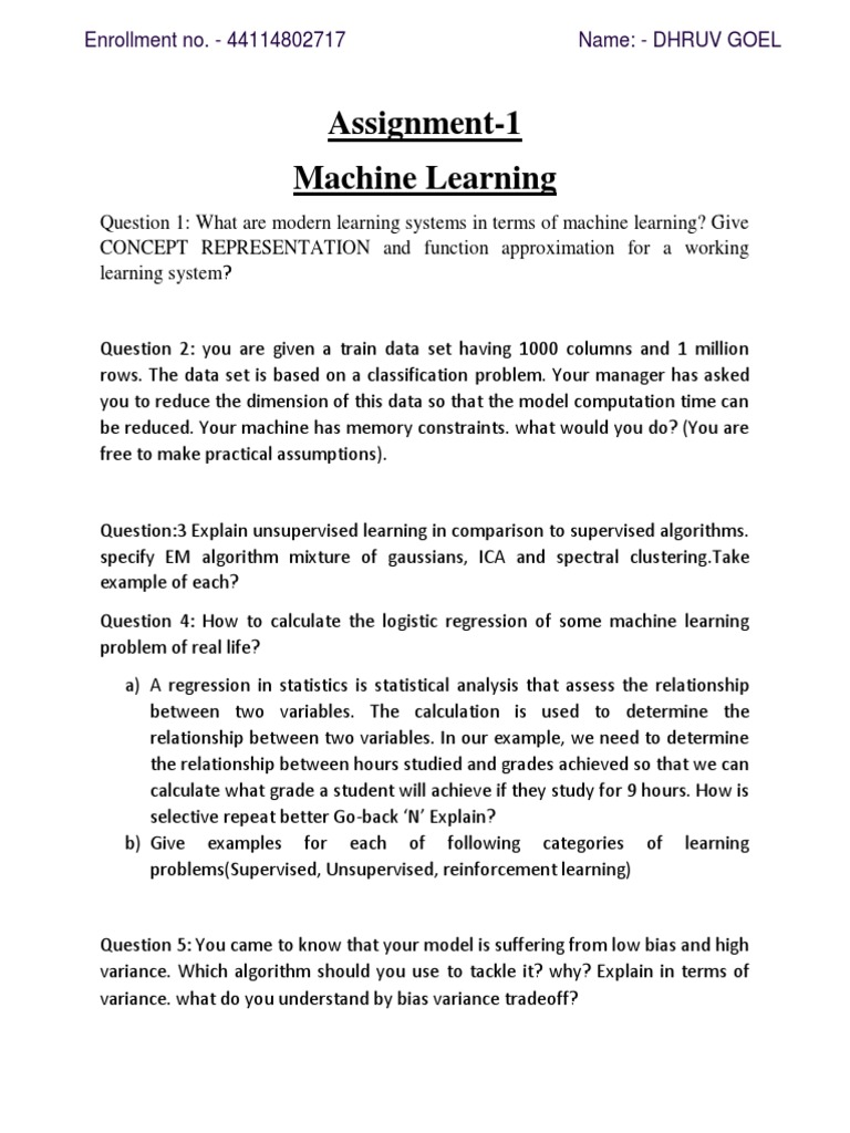 Machine Learning Assignment 1 Dhruv Goel 44114802717 Pdf