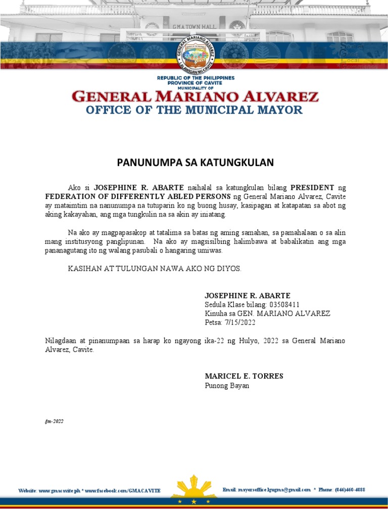 Panunumpa Sa Katungkulan Fdap Oath | PDF