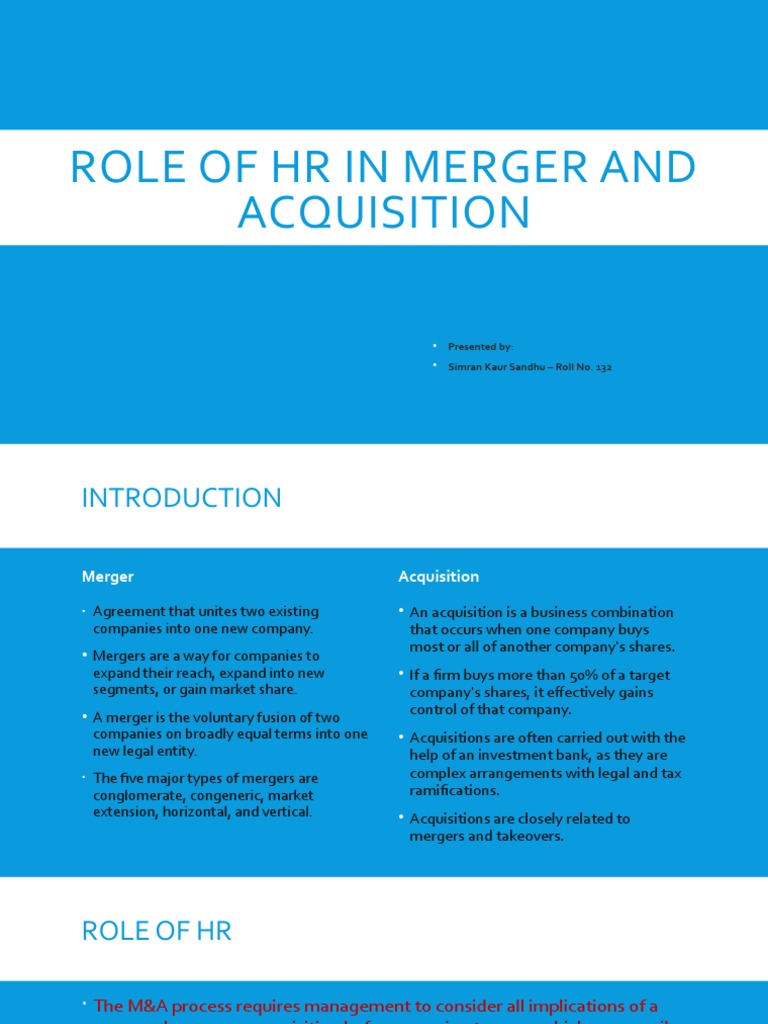 Role of HR in Merger and Acquisition | PDF