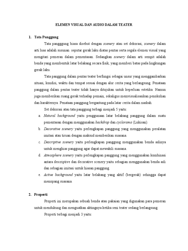 Elemen Visual Dan Audio Teater | PDF | Seni & Disiplin Bahasa | Kajian ...