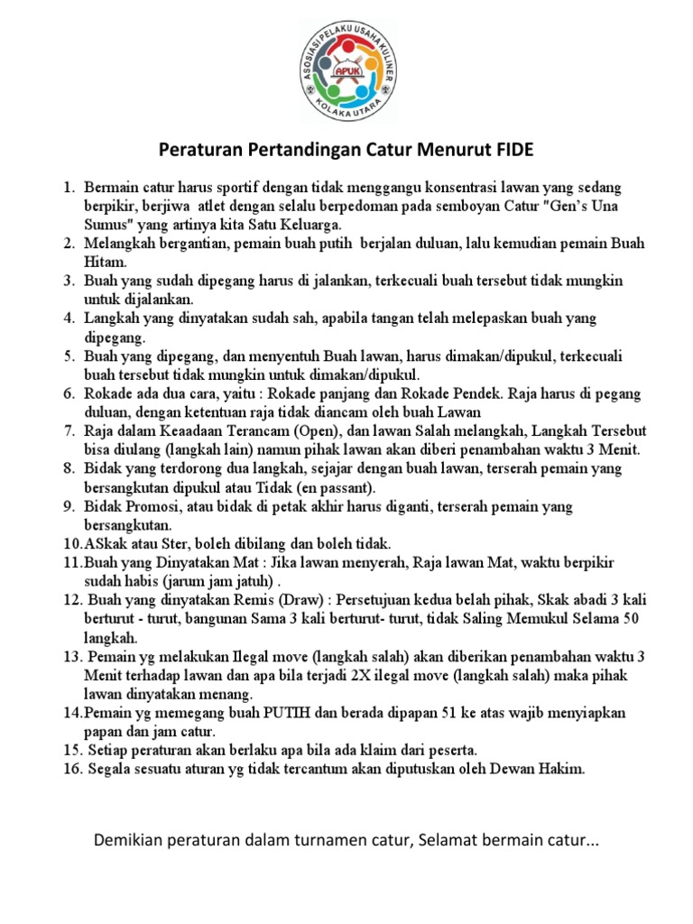 Peraturan Pertandingan Catur Menurut FIDE | PDF