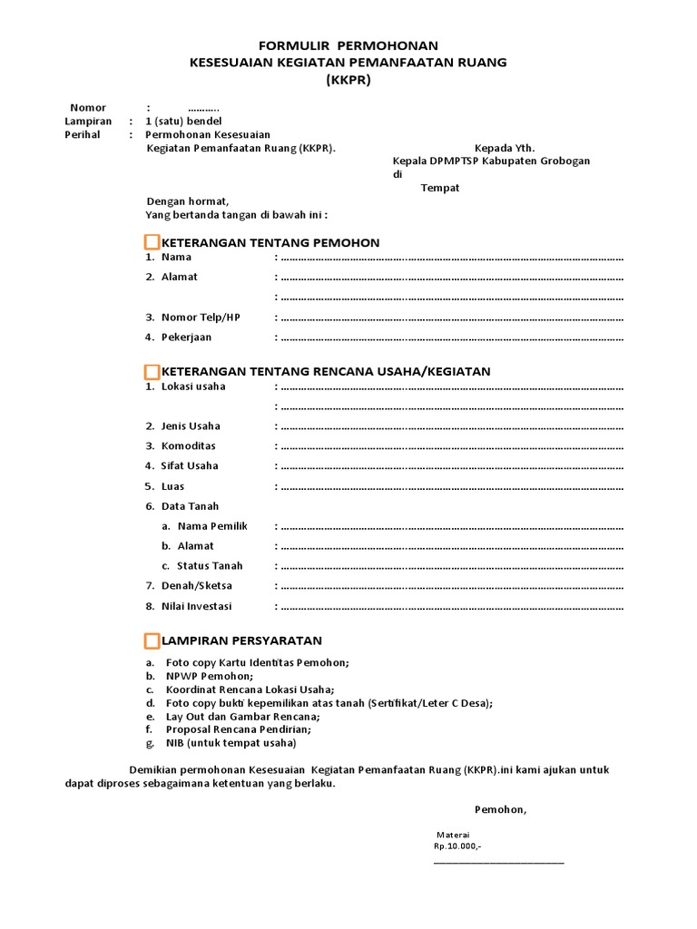 Formulir KKPR-1 | PDF