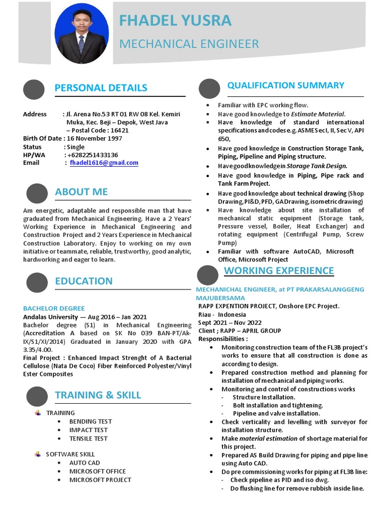 FHADEL YUSRA - CV - Mechanical | PDF | Mechanical Engineering | Engineering