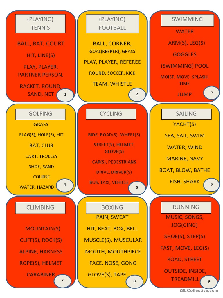 18 Taboo Cards On Sports (2 Pages) | PDF