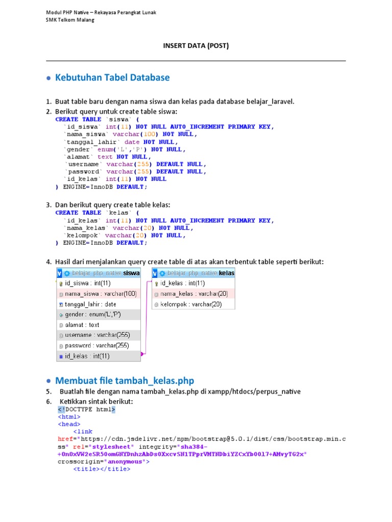 PHP Native: Insert Data Siswa/Kelas | PDF