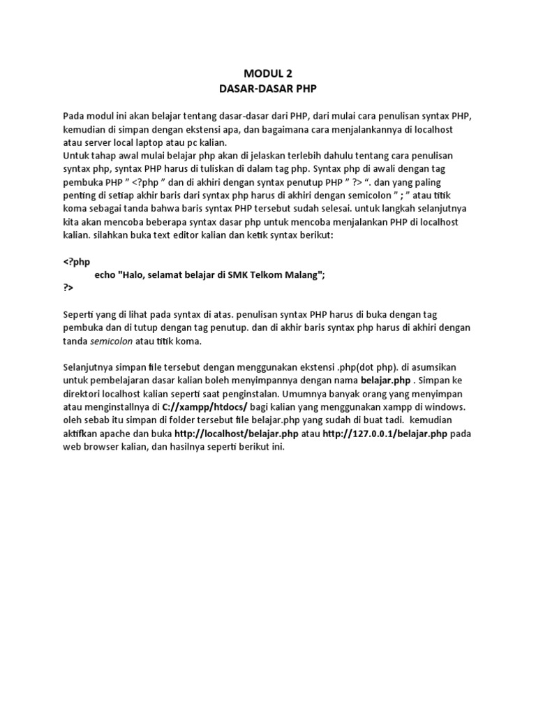Modul 2 Dasar PHP | PDF | Kajian Bahasa Asing | Komputer