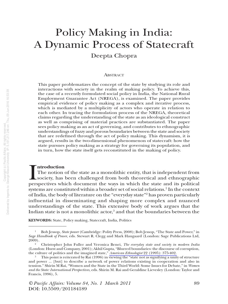 Policy Making In India A Dynamic Process Of Sttaecraft PDF State