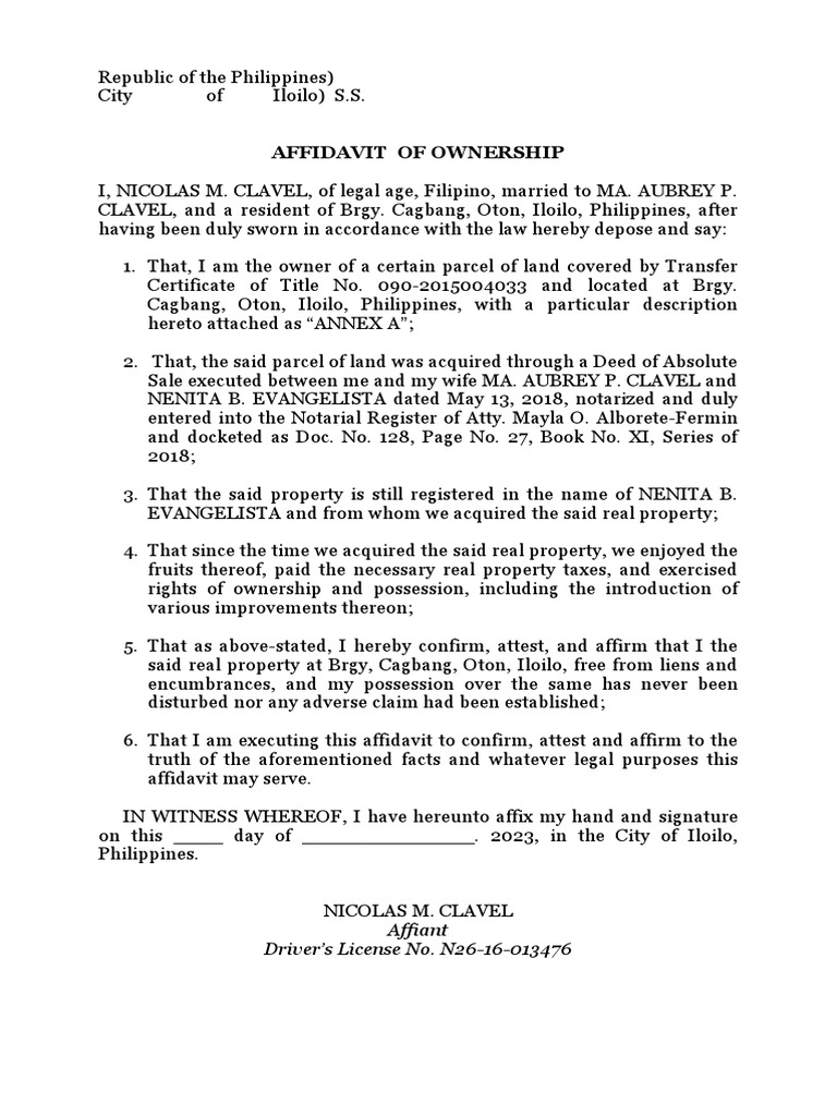 Affidavit of Ownership | PDF