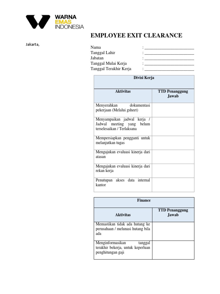 Form Exit Clearance 1 | PDF