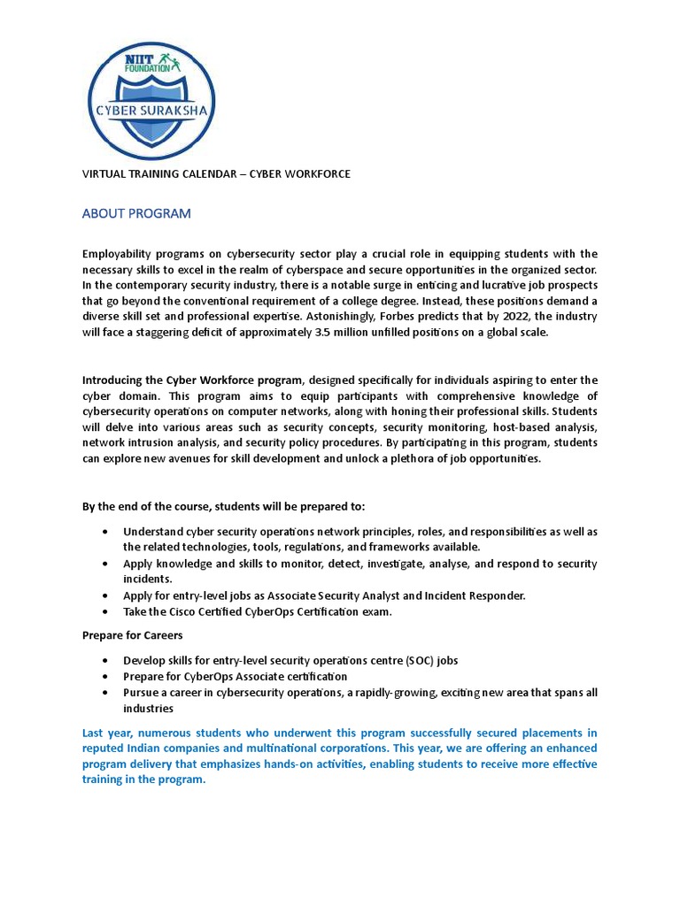 Cyber Workforce Virtual Training Calendar | PDF | Security | Computer ...