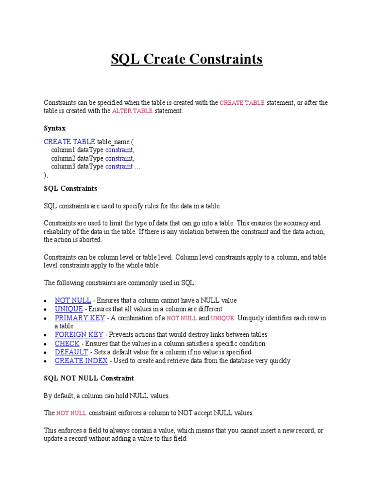 SQL Create Constraints | PDF | Relational Database | Table (Database)