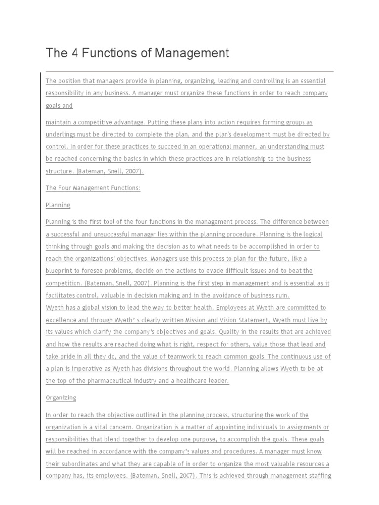 The 4 Functions of Management | PDF | Leadership | Goal