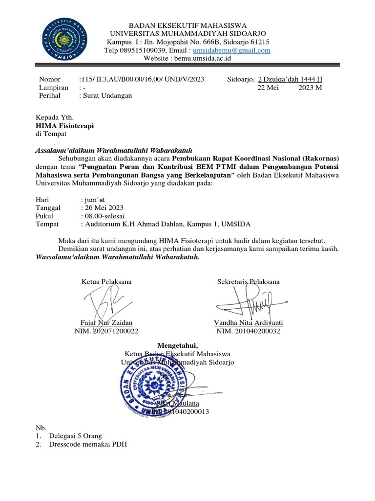 115 Surat Undangan HIMA Fisioterapi | PDF