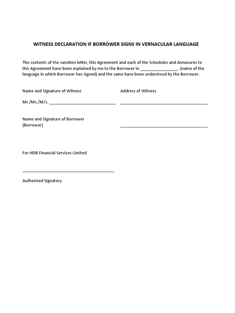 Witness Declaration for Vernacular Borrower | PDF