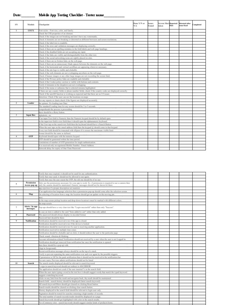 Mobile App Testing Qa Checklist by ITS Hub | PDF | Login | Computer Network Mobile App Testing Qa Checklist by ITS Hub | PDF | Login | Computer Network