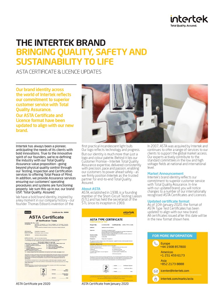 Intertek ASTA Licence and Certificate Notice | PDF | Brand | Quality Assurance