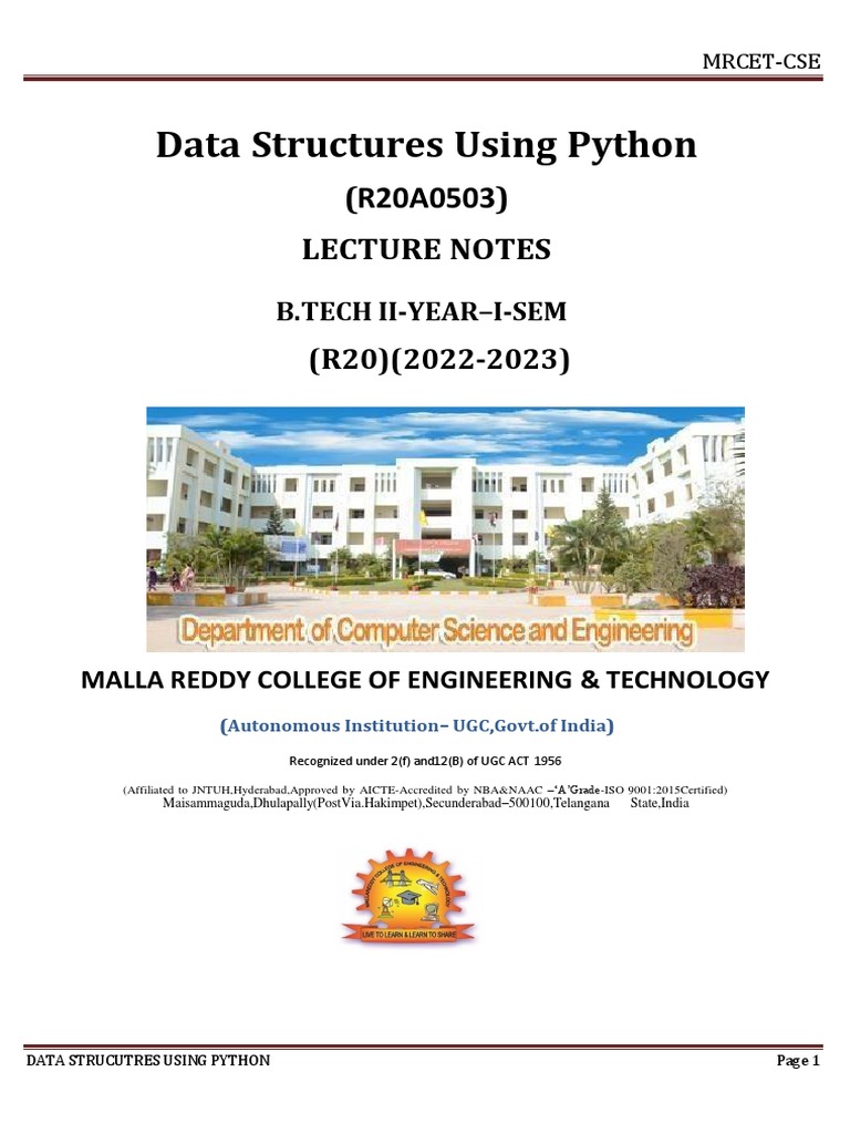 1-Data Structures Using Python (R20a0503) | PDF | Teaching Methods & Materials
