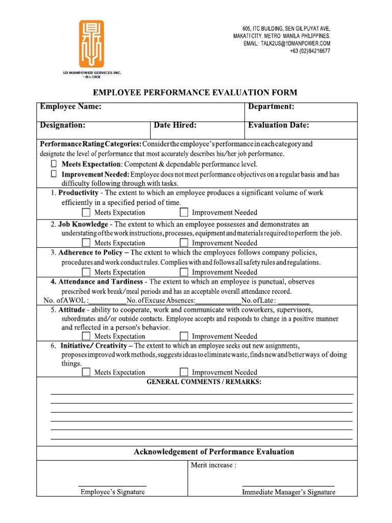 Employee Performance Evaluation Form (Agency) | PDF
