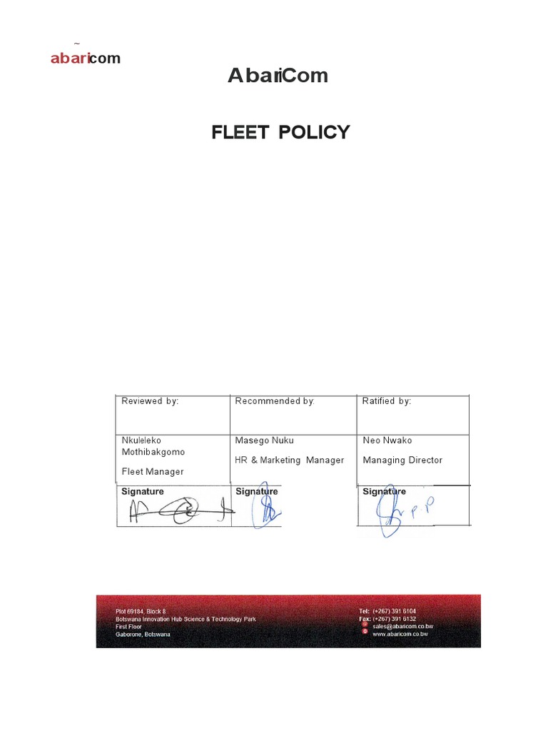 Fleet Policy | PDF | Employment | Driver's License