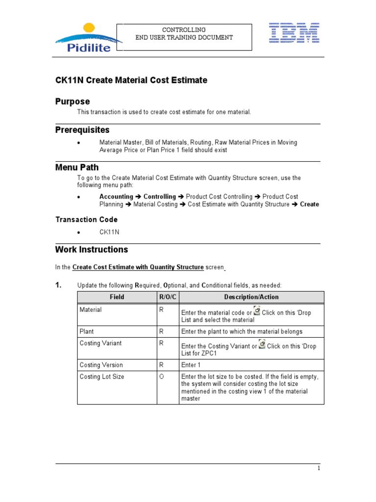 CK11N Create Material Cost Estimate Guide | PDF | Computers