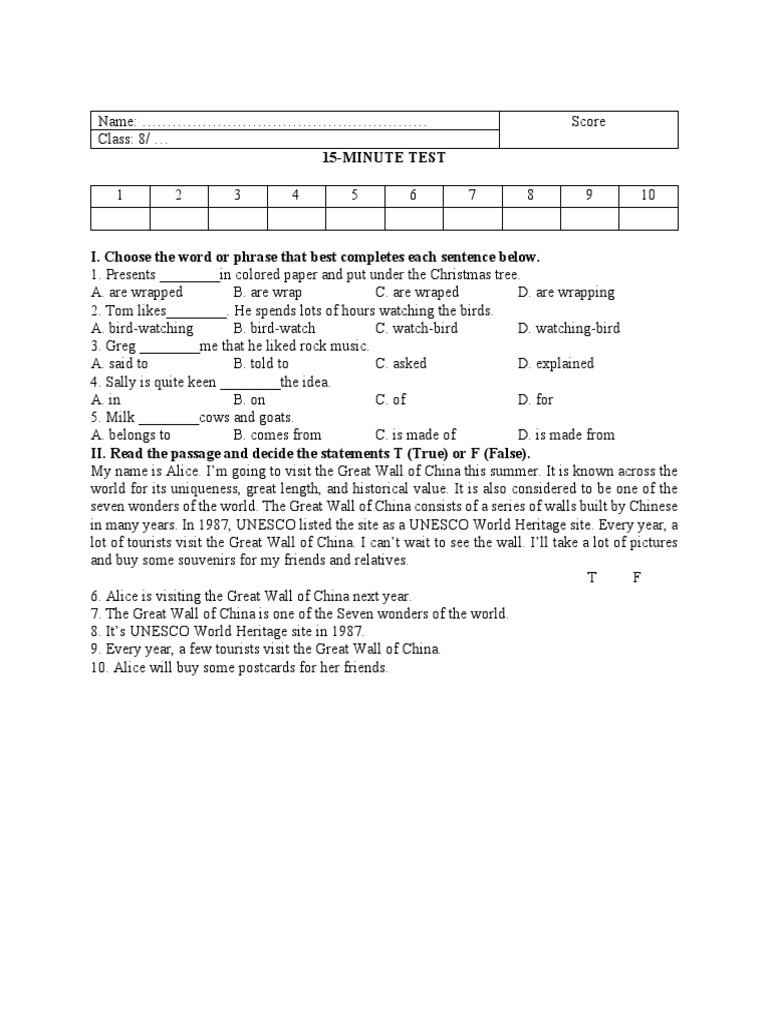 15-Minute Test | PDF