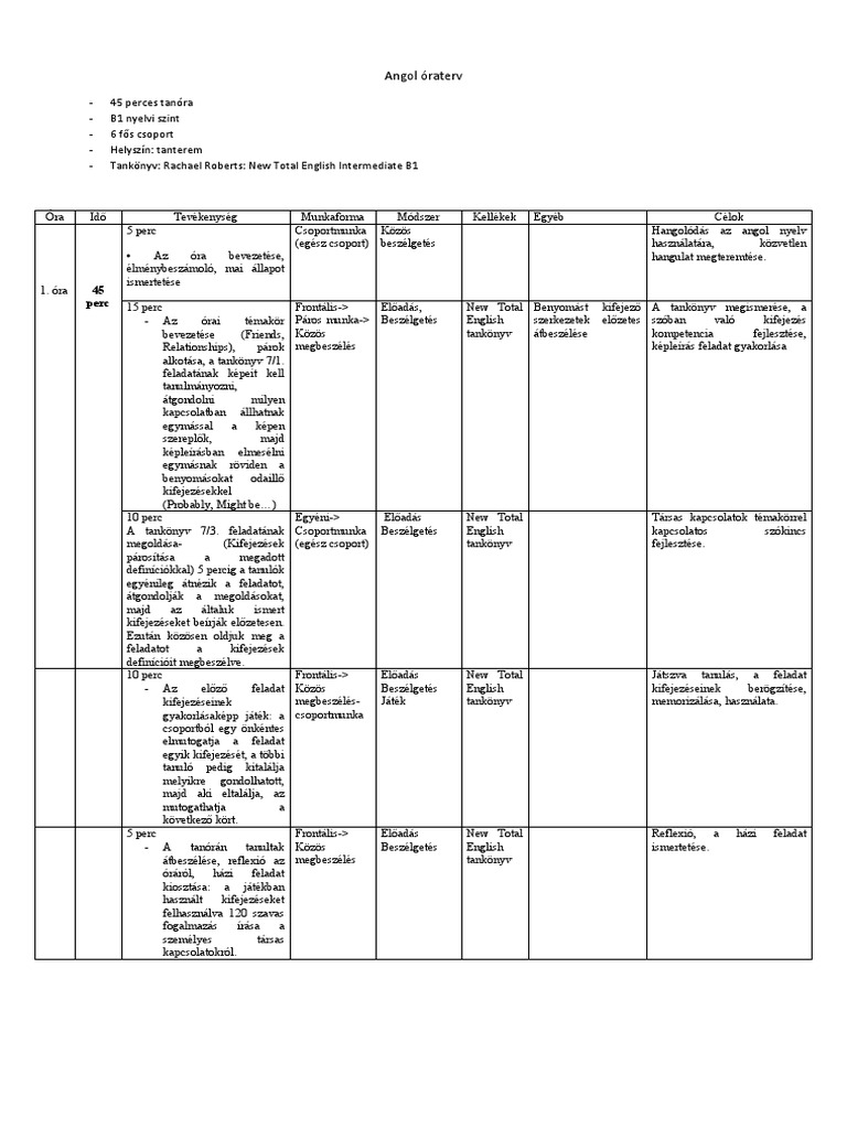 Angol Óraterv | PDF