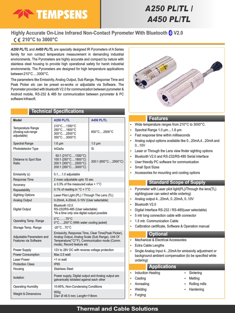 Bluetooth Infrared Pyrometer A250 PL/TL | PDF | Power Supply | Electricity