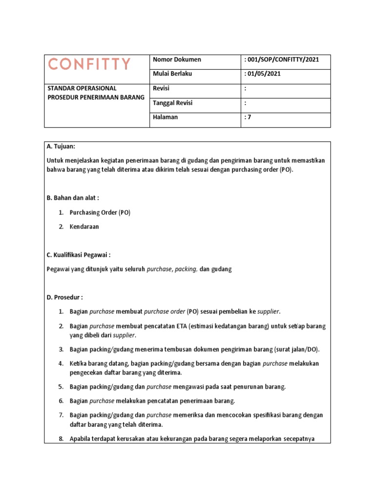 SOP Penerimaan Barang | PDF