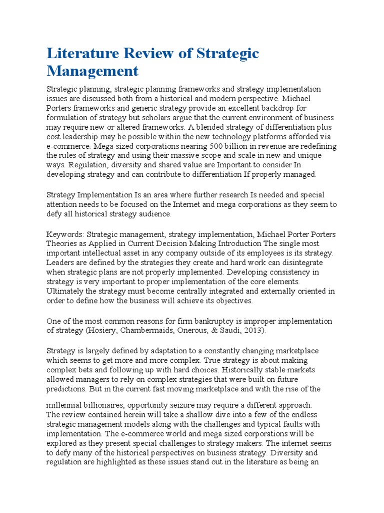 Literature Review of Strategic Management | PDF