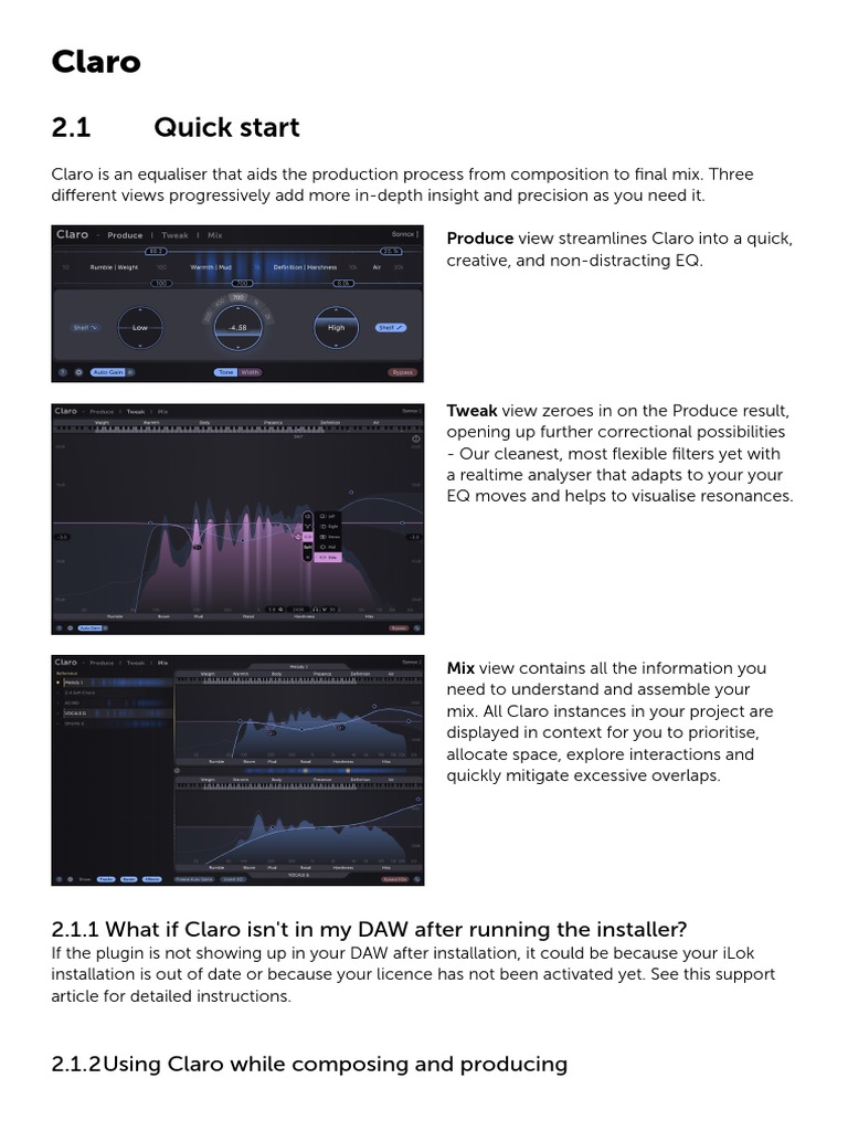 Claro - User Guide | PDF | Equalization (Audio) | Sound Production
