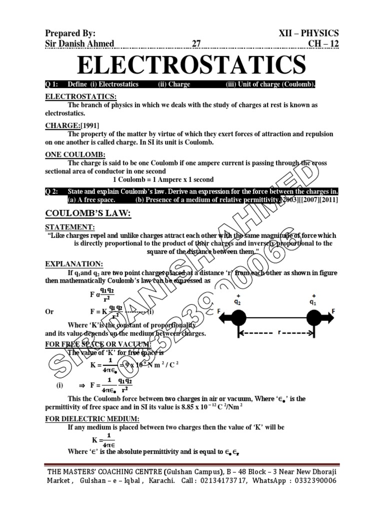 CH 12 Electrostatics 2013 New | PDF | Technology & Engineering