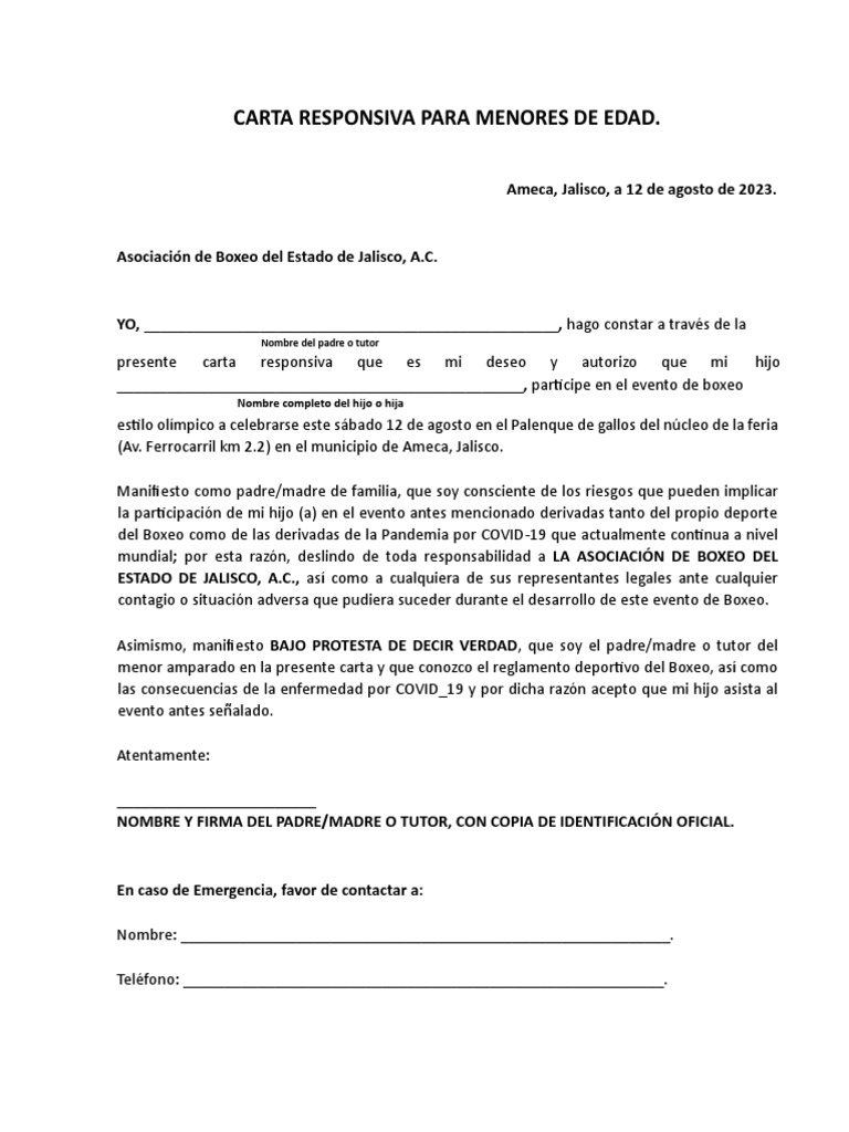 Carta Responsiva Menores | PDF