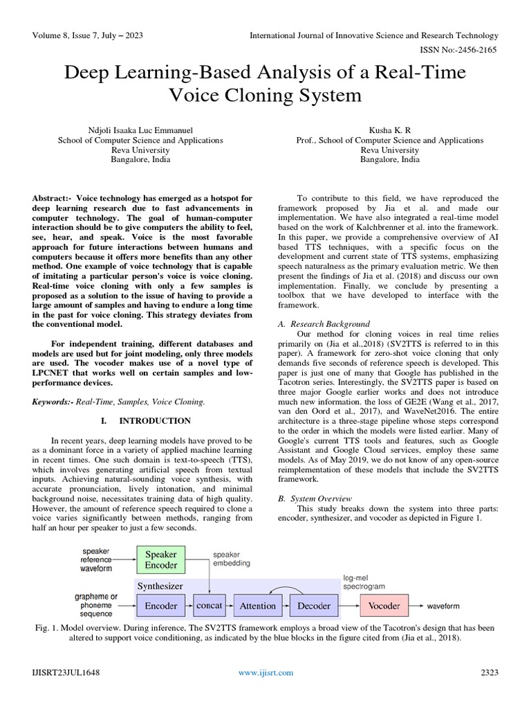 Deep Learning-Based Analysis of A Real-Time Voice Cloning System | PDF | Speech Synthesis ...