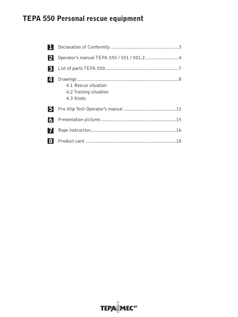 TEPA 550 Personal Rescue Equipment Guide | PDF
