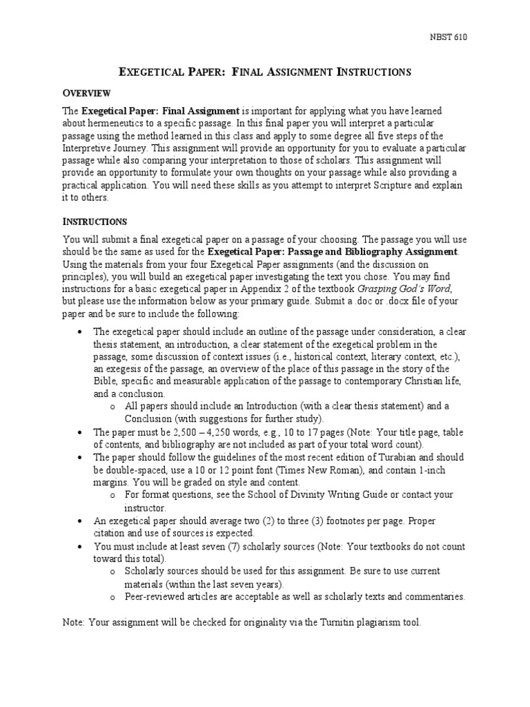 Exegetical Paper Final Assignment Instructions | Download Free PDF ...