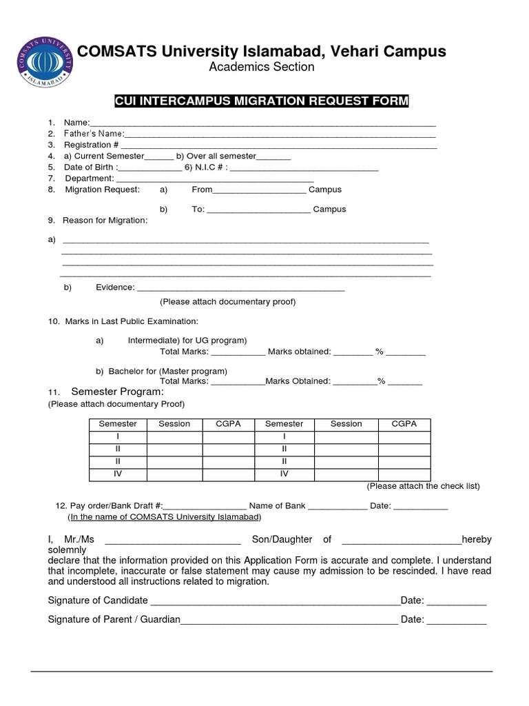 Intercampus Migration Form | PDF