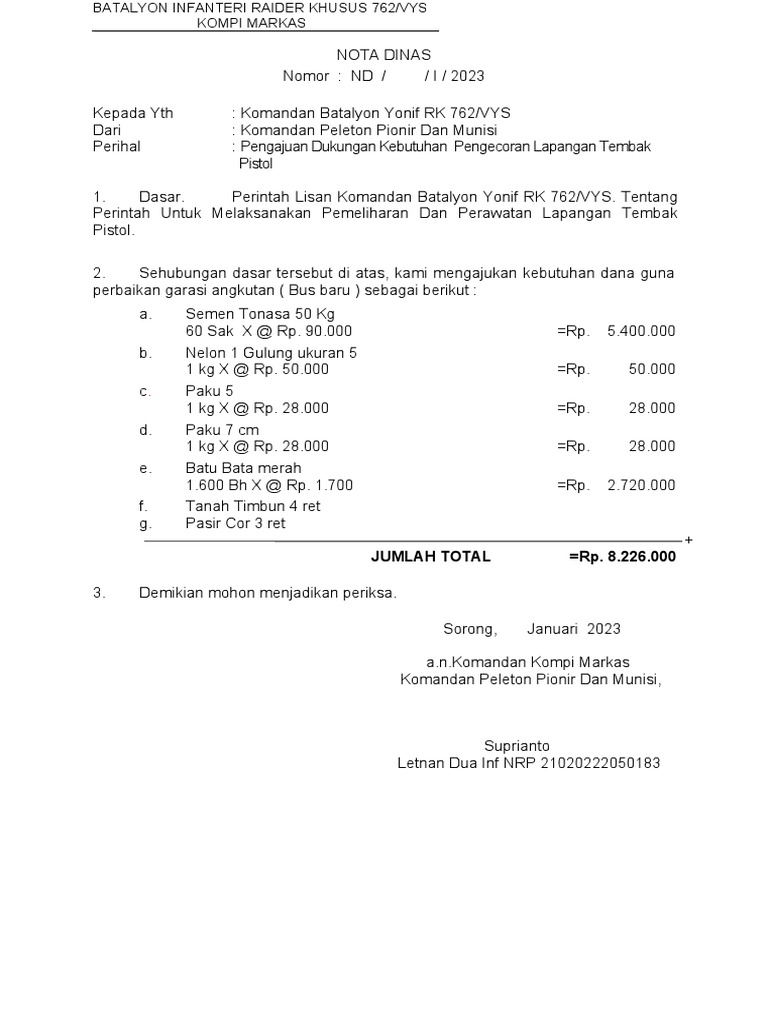 NOTA DINAS LAPANGAN TEMBAK PISTOL | PDF