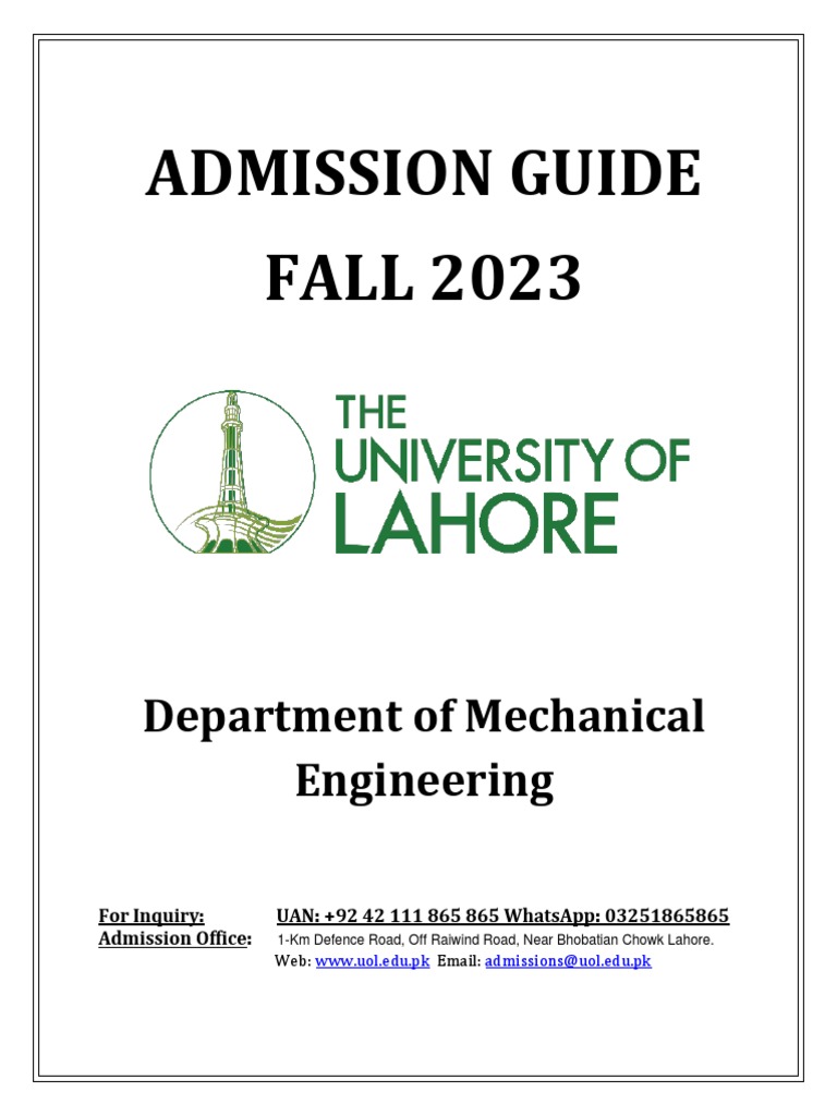 UOL Mechanical Engineering Admission Guide | PDF | Master Of Science ...