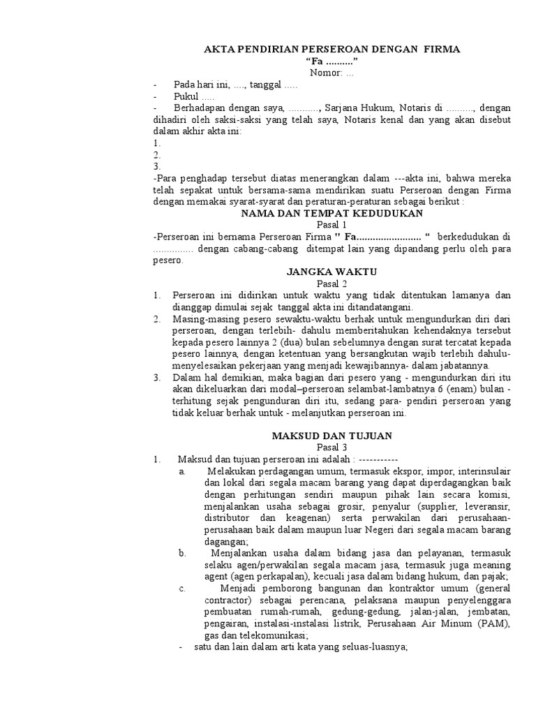 Akta Pendirian Perseroan Firma | PDF