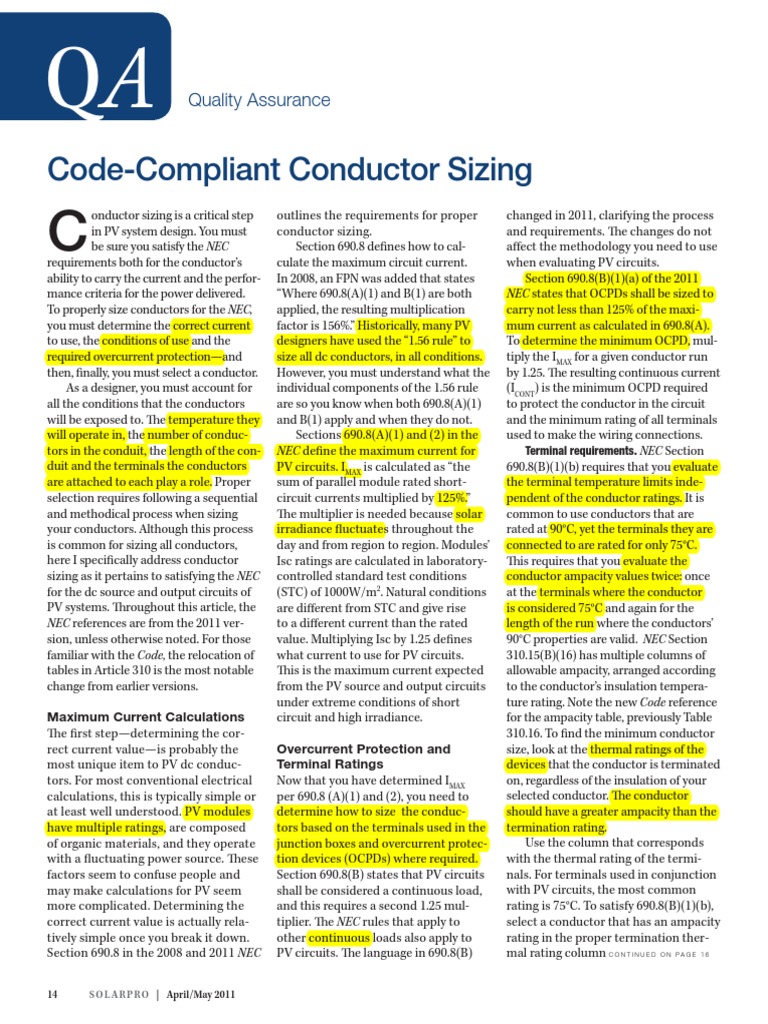 SolarPro Wire Sizing SP4 3 pg14 QA 1 | PDF