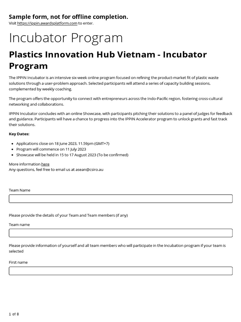 IPPIN Incubator Program Application Guide | PDF | Business