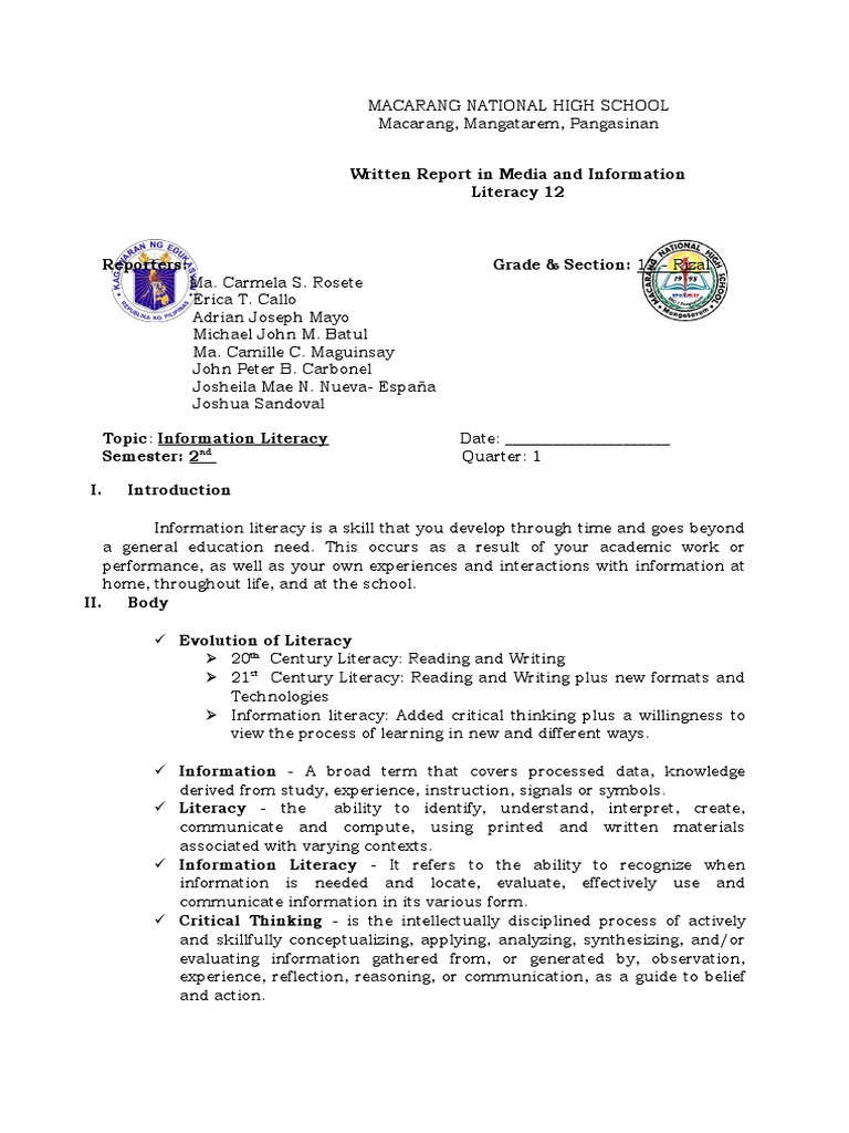 Written Report Information Literacy | PDF | Information Literacy ...