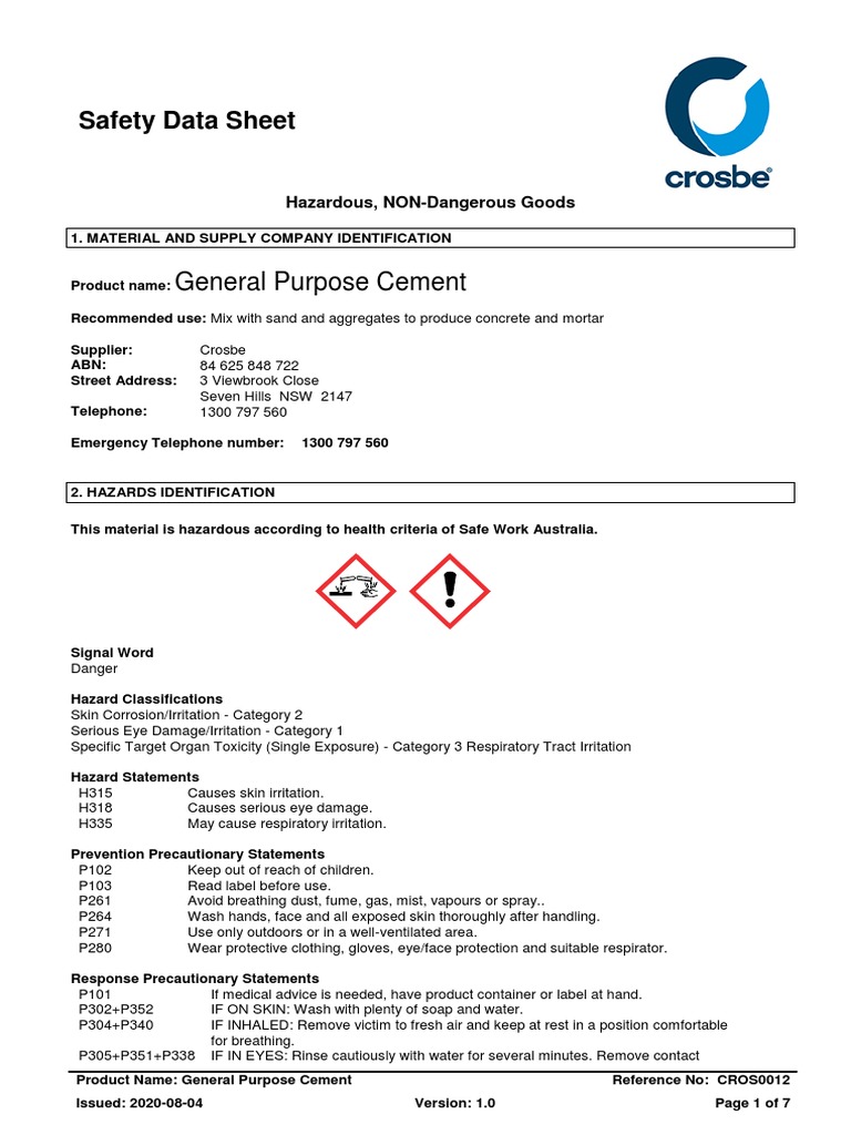 General Purpose Cement-GHS SDS-v1.0 | PDF